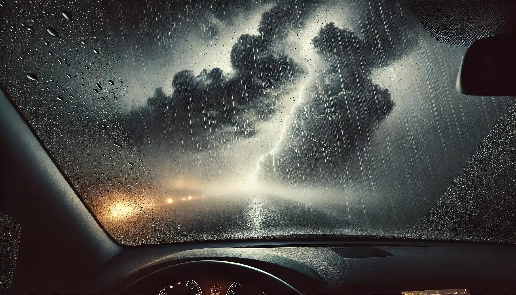 The sound of heavy rain & thunderstorms on the car window