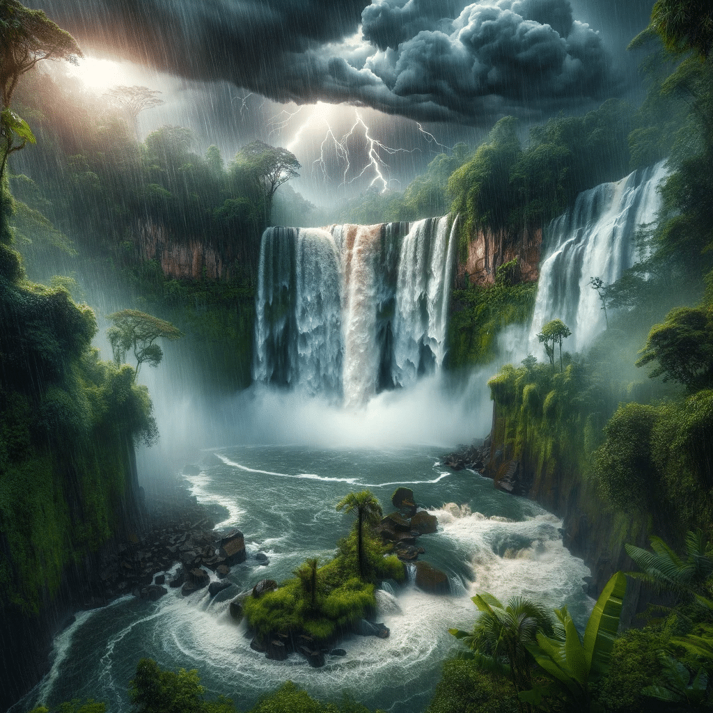 Rain & Thunder Sounds near Waterfall (10h) • Sleep Sounds